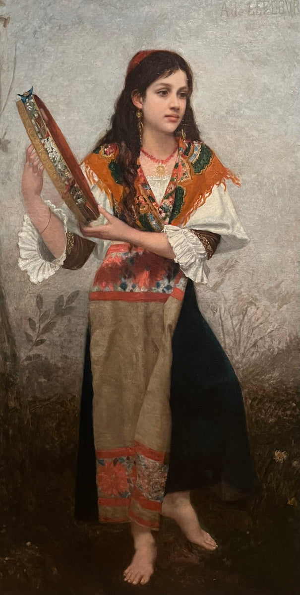 Portrait of a gypsy woman with a tambourine, Late 19th century; French ...